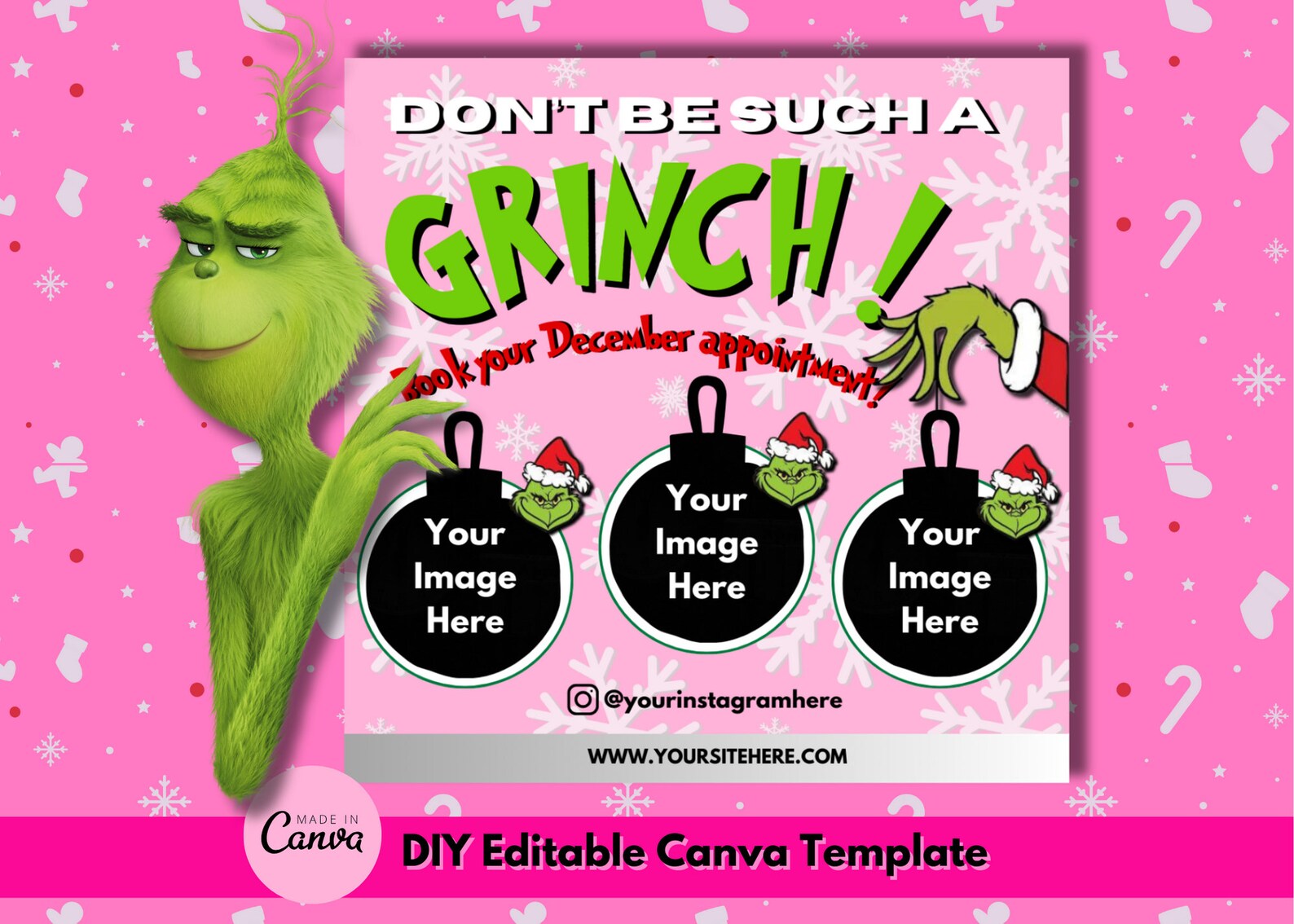 Grinch Christmas Flyer, Editable Social Media Ad (DIY Canva Template ...