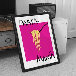 Pasta Mania, Pasta Poster, Spaghetti Wall Art, Con, Modern Kitchen ...