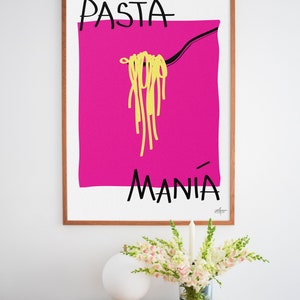 Pasta Mania, Pasta Poster, Spaghetti Wall Art, Con, Modern Kitchen ...