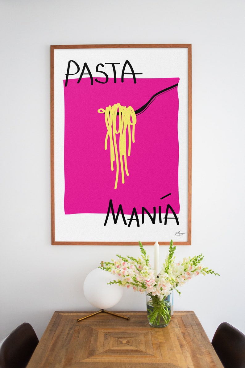 Pasta Mania, Pasta Poster, Spaghetti Wall Art, Con, Modern Kitchen ...