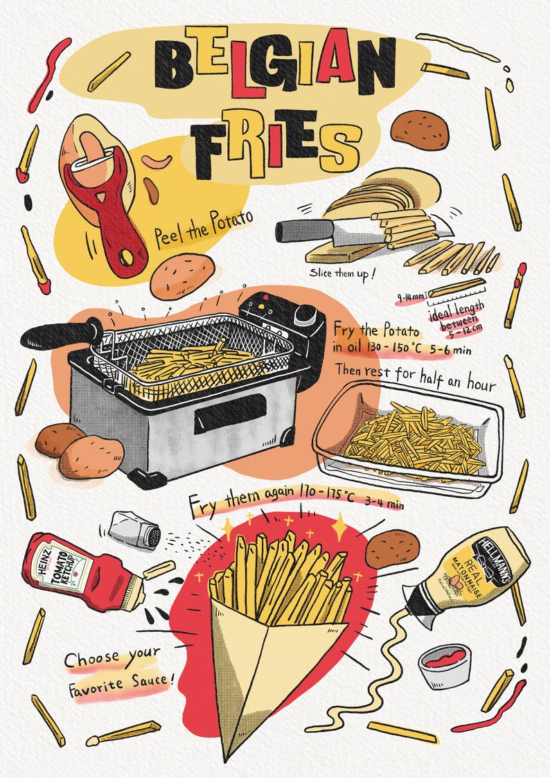 Belgian Fries Recipe Illustration: Hand-drawn Digital Print for ...