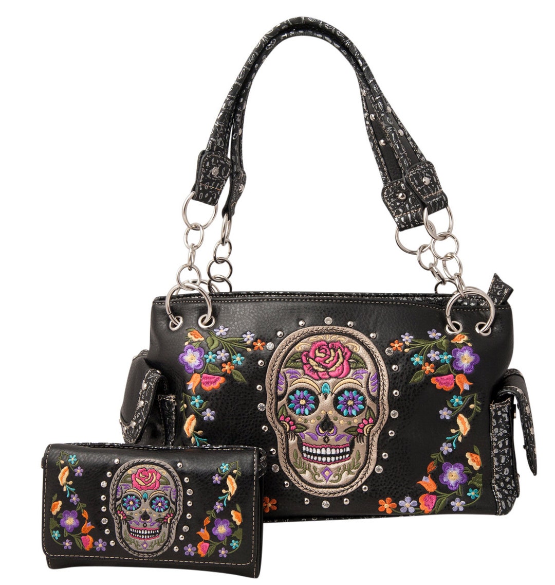 Sugar Skull Handbag Western Style Concealed Carry Shoulder Bag Purse ...
