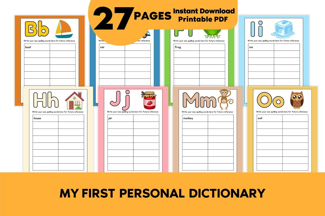 Spelling Worksheet, Personal Dictionary, Kindergarten Spelling ...