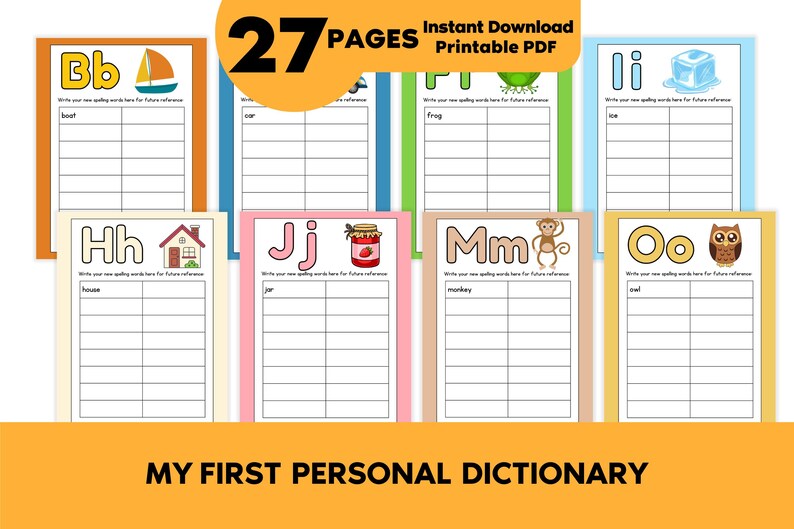Spelling Worksheet, Personal Dictionary, Kindergarten Spelling ...