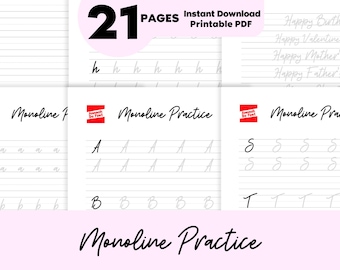 Monoscript Monoline Capital Letters Hand Lettering Worksheets Pdf and ...