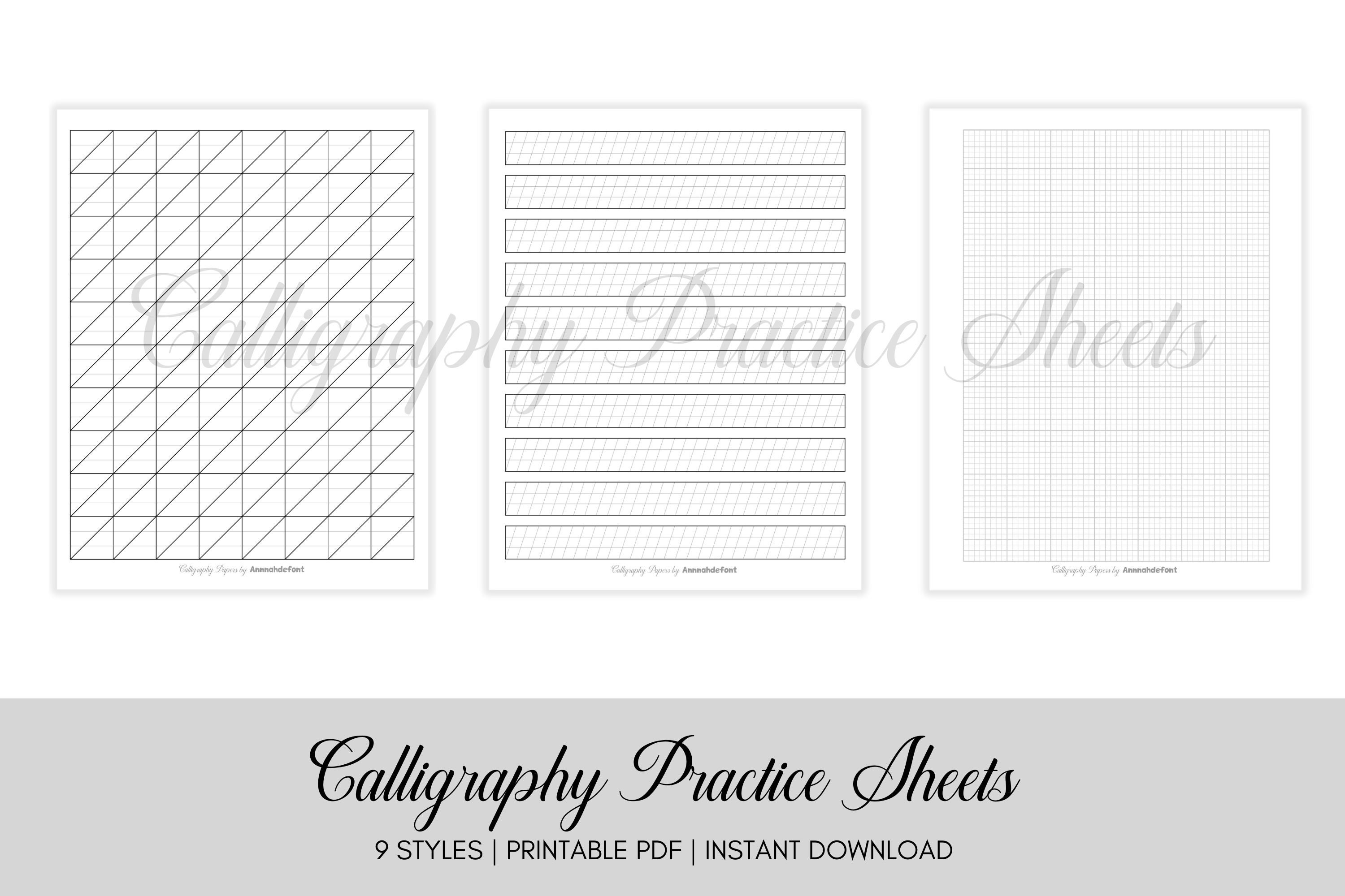 Calligraphy Practice Sheets Templates, Calligraphy Handwriting Paper ...