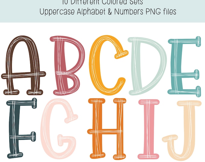 Boho Doodle Alphabet Letters PNG Bundle: Earthy Scribble Font (digital ...