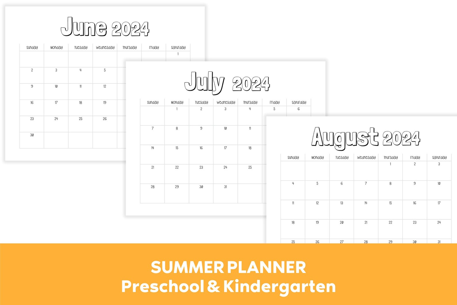 Summer 2024 Calendar Set Including June, July, August Calendars Plan ...