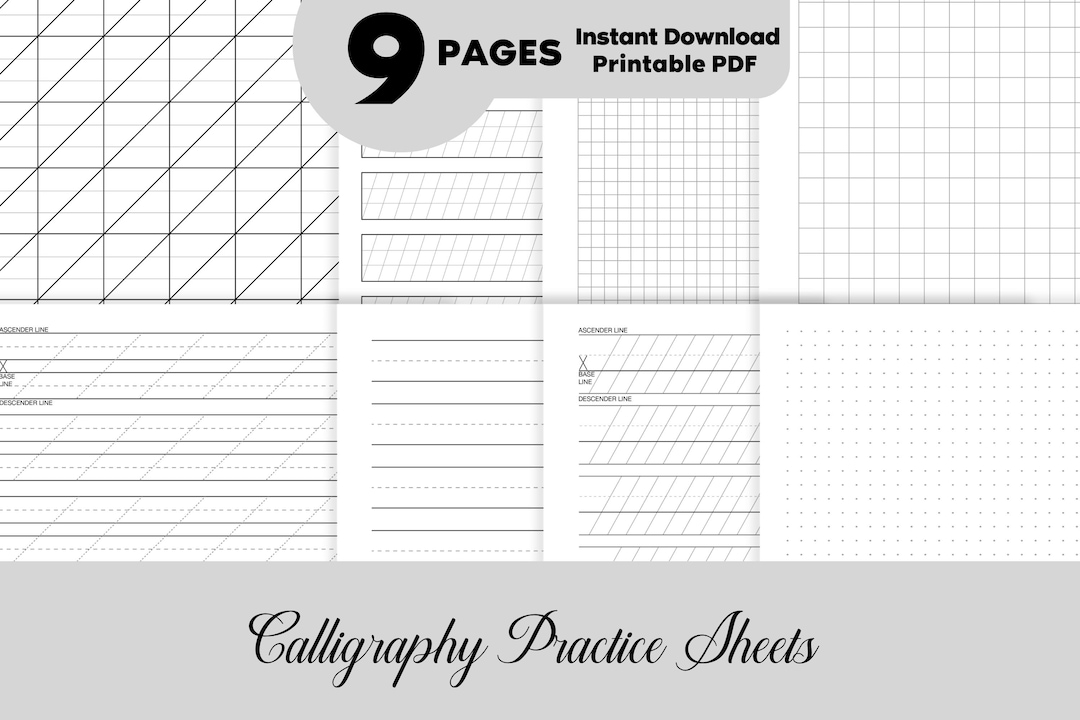 Calligraphy Practice Sheets Templates, Calligraphy Handwriting Paper ...