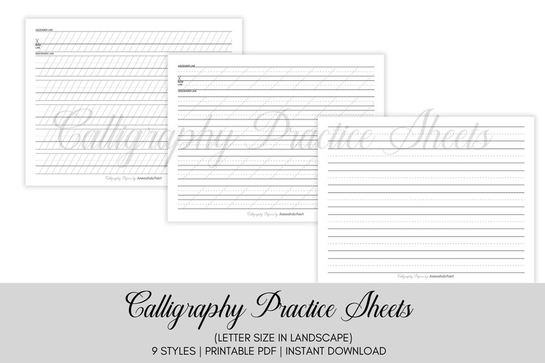 Calligraphy Practice Sheets: Letter Size Handwriting Guide (PDF/PNG) - Etsy
