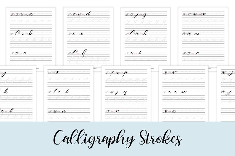 Basic Calligraphy Strokes Worksheet, Calligraphy Handwriting Practice ...