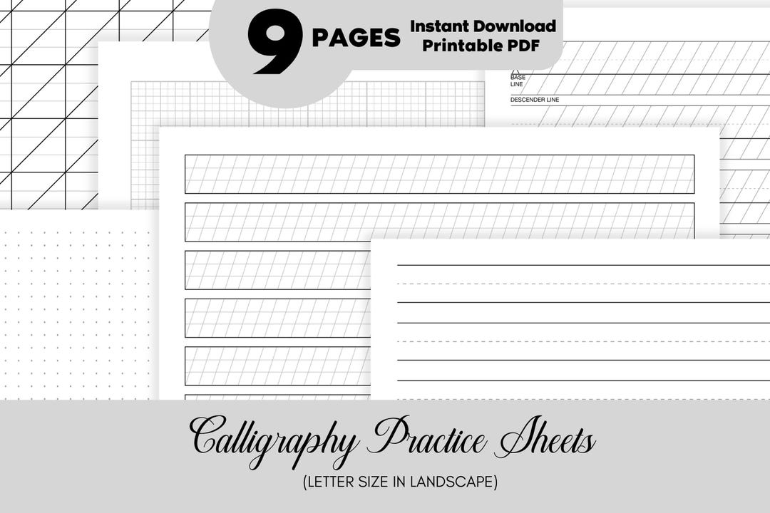 Calligraphy Practice Sheets Templates in Landscape, Calligraphy ...