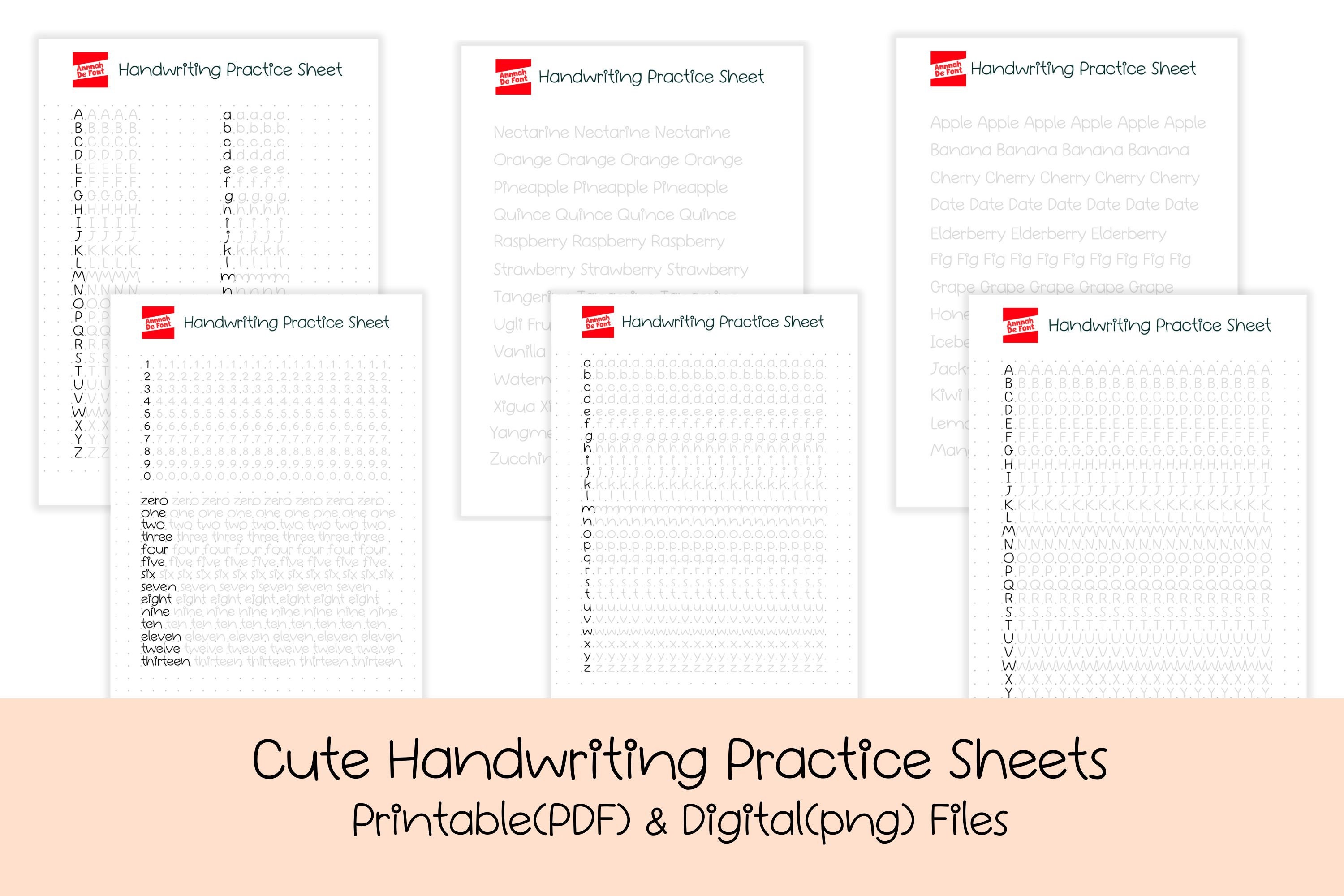 5 Cute Handwriting Practice Sheets, Handwritten Font Worksheet ...