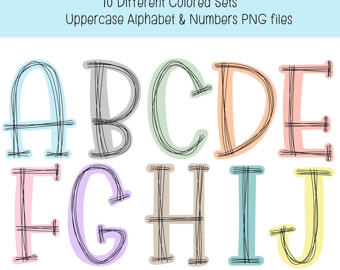 Boho Doodle Alphabet Letters PNG Bundle: Earthy Scribble Font (digital ...
