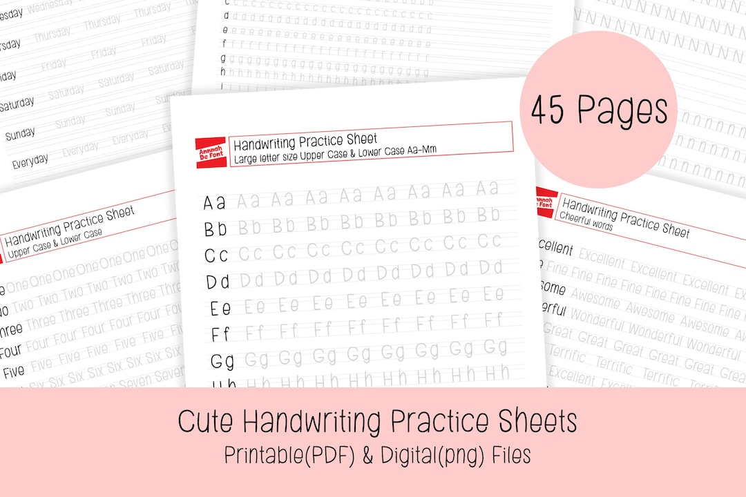 Lettering Practice Sheet Cute Handwriting Font Worksheet Printable ...