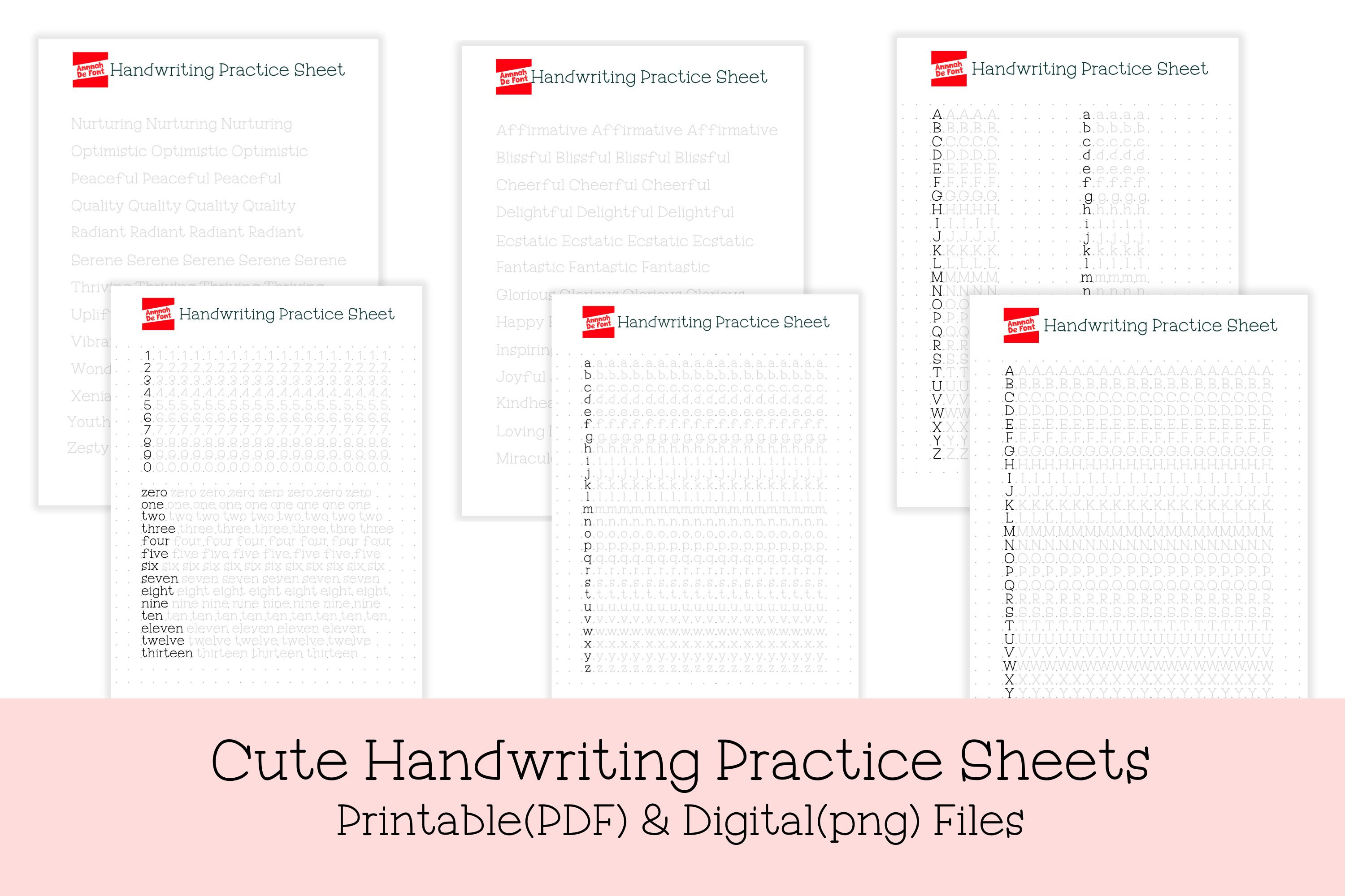 5 Cute Handwriting Practice Sheets, Handwritten Font Worksheet ...
