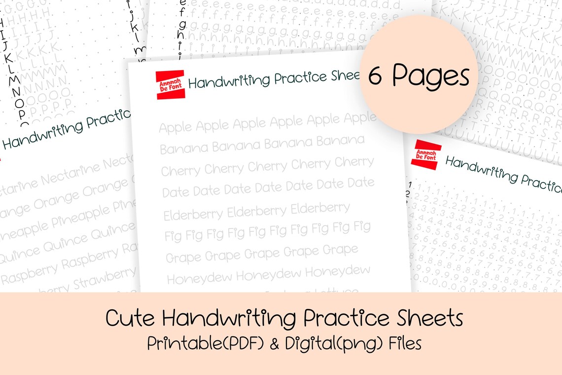 6 Handwriting Practice Sheets, Cute Handwriting Font Worksheet ...