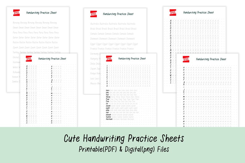 5 Cute Handwriting Practice Sheets, Handwritten Font Worksheet ...
