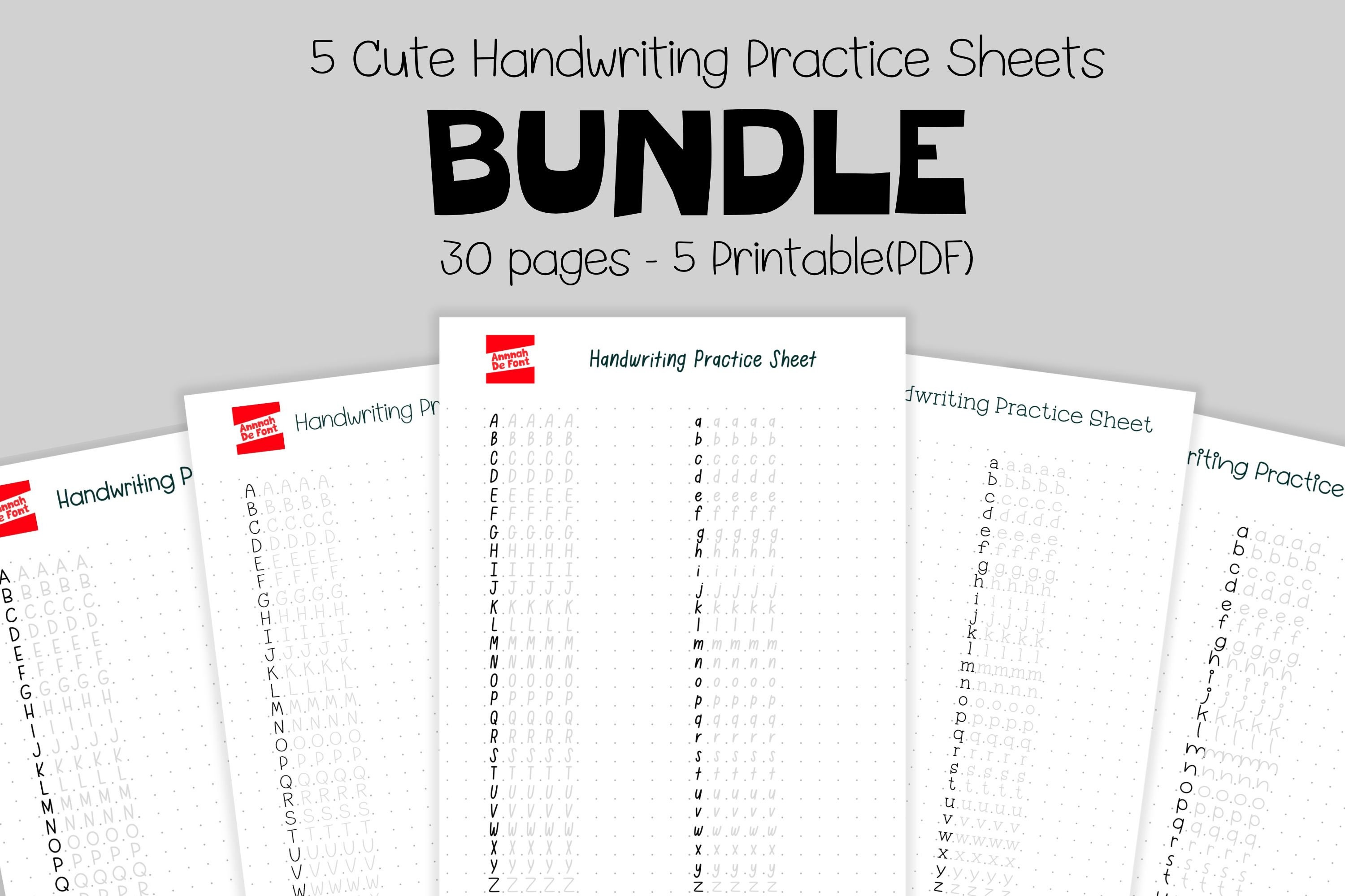 5 Cute Handwriting Practice Sheets, Handwritten Font Worksheet ...