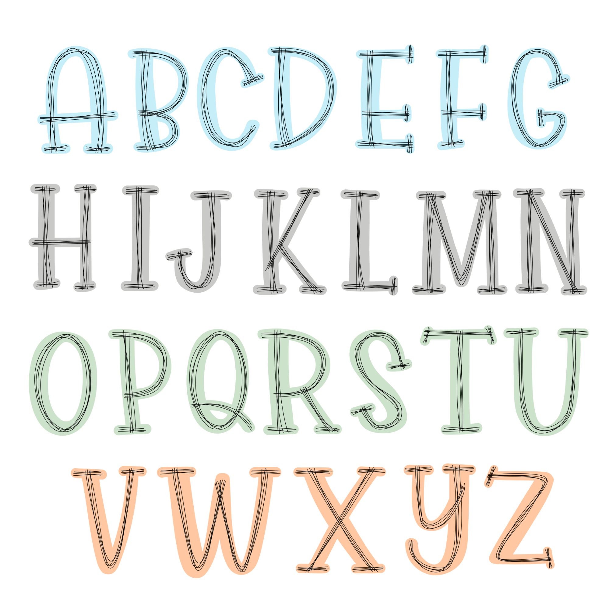 Scribble Doodle Letters PNG in 10 Colors Doodle Alphabet PNG Hand Drawn ...