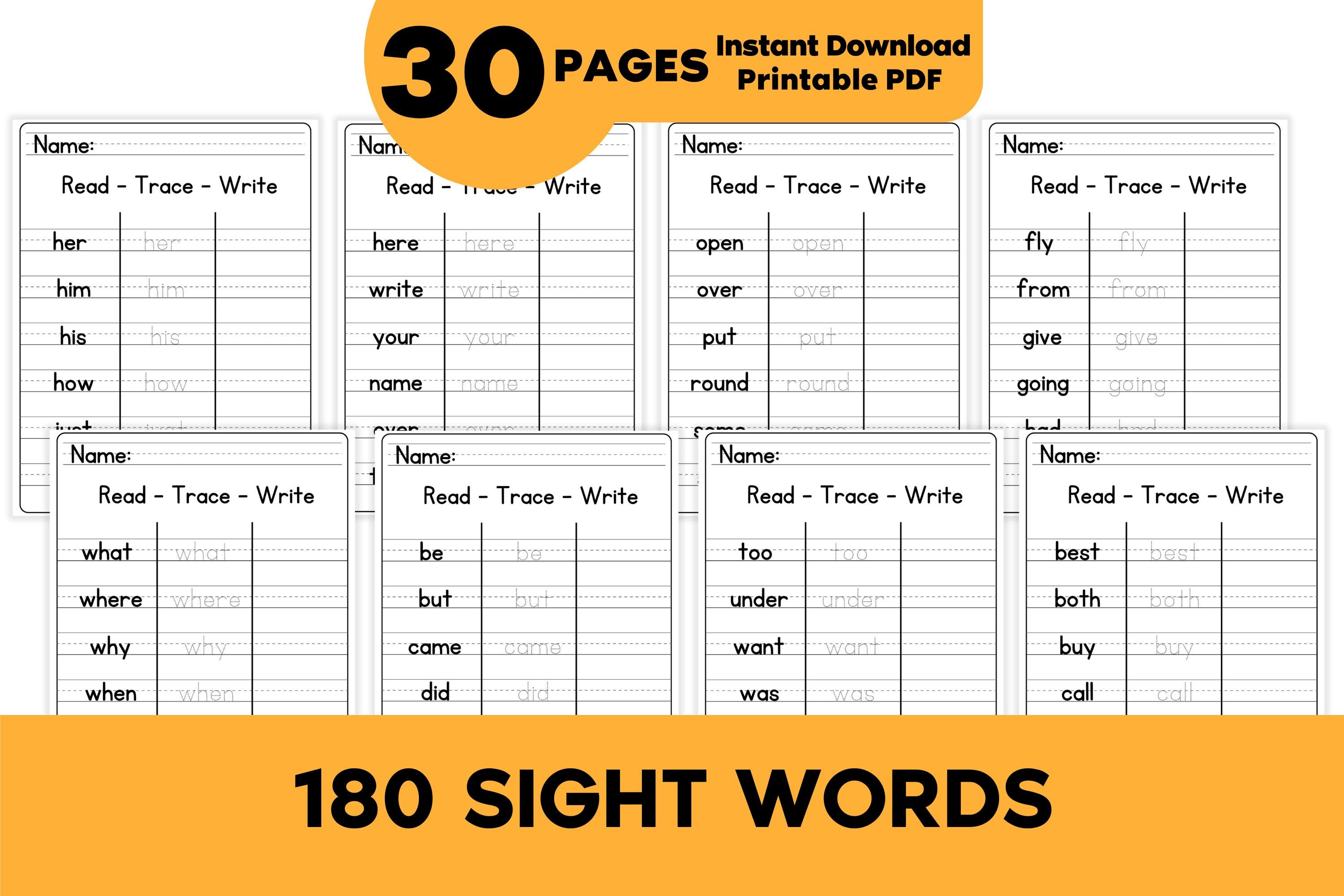 180 Printable Sight Words, Kindergarten Sight Word Worksheets ...