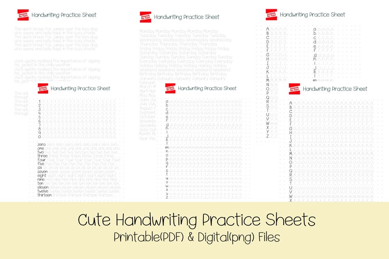 5 Cute Handwriting Practice Sheets, Handwritten Font Worksheet ...