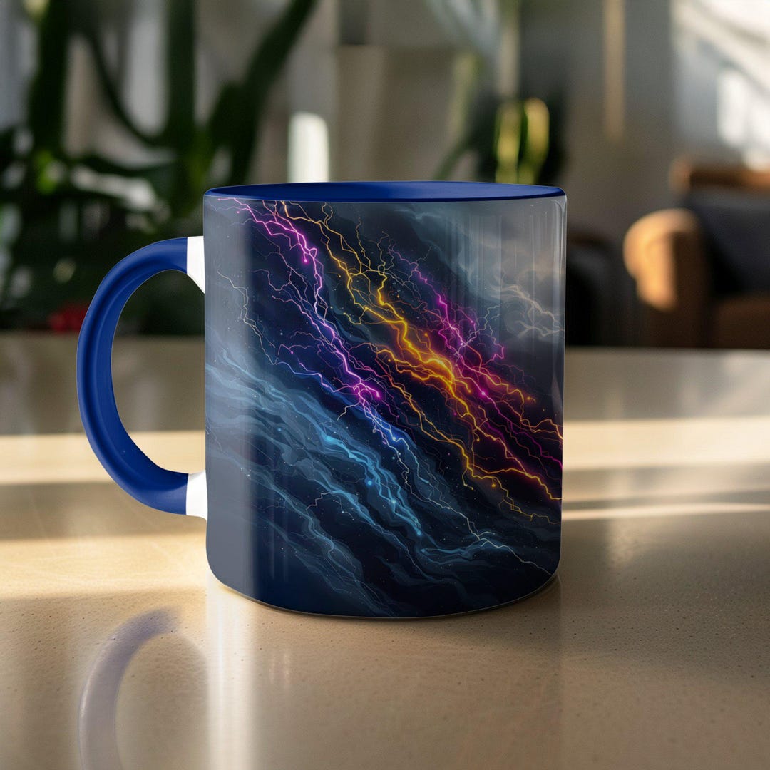 Lightning Bolt Mug, Stormy Weather Cup, Colorful Energy Drinkware ...