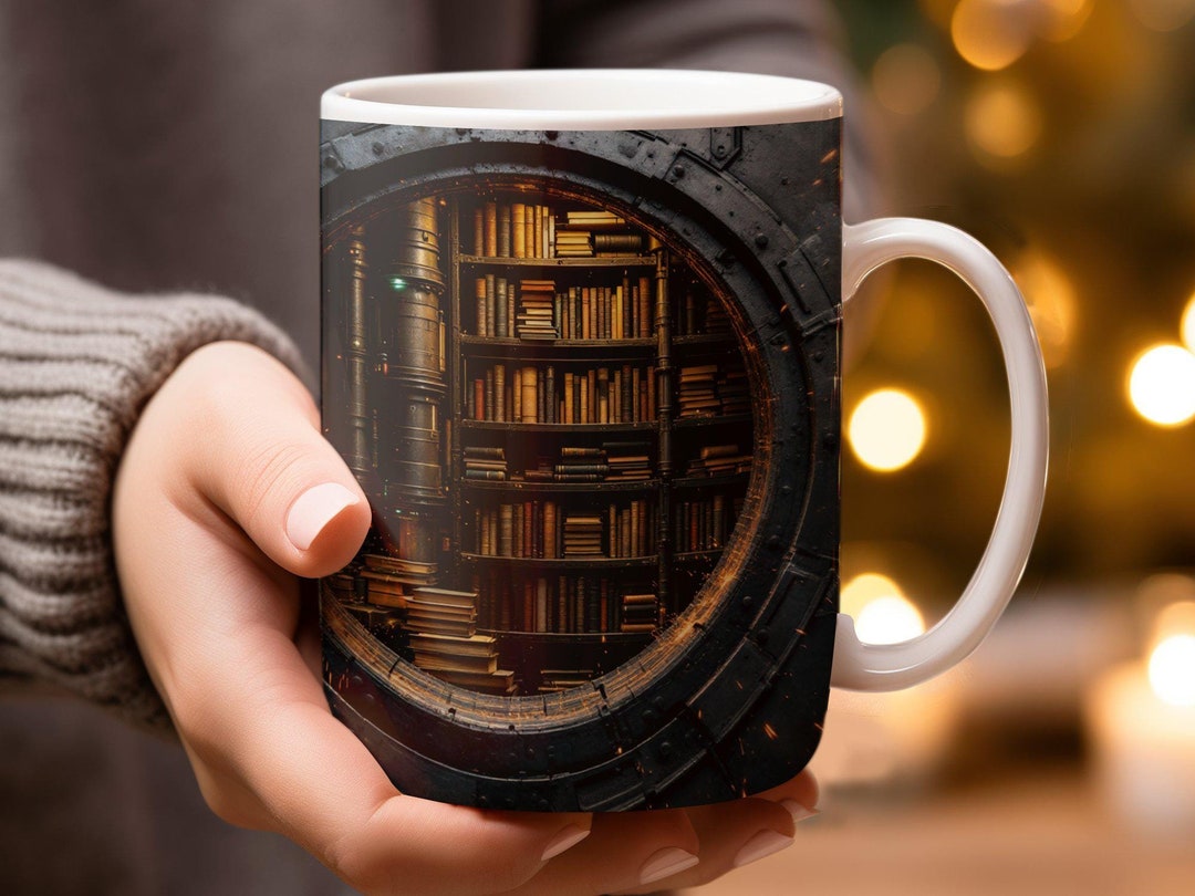 Magic Library Vault Mug, Secret Bookshelf Coffee Cup, Fantasy Book ...