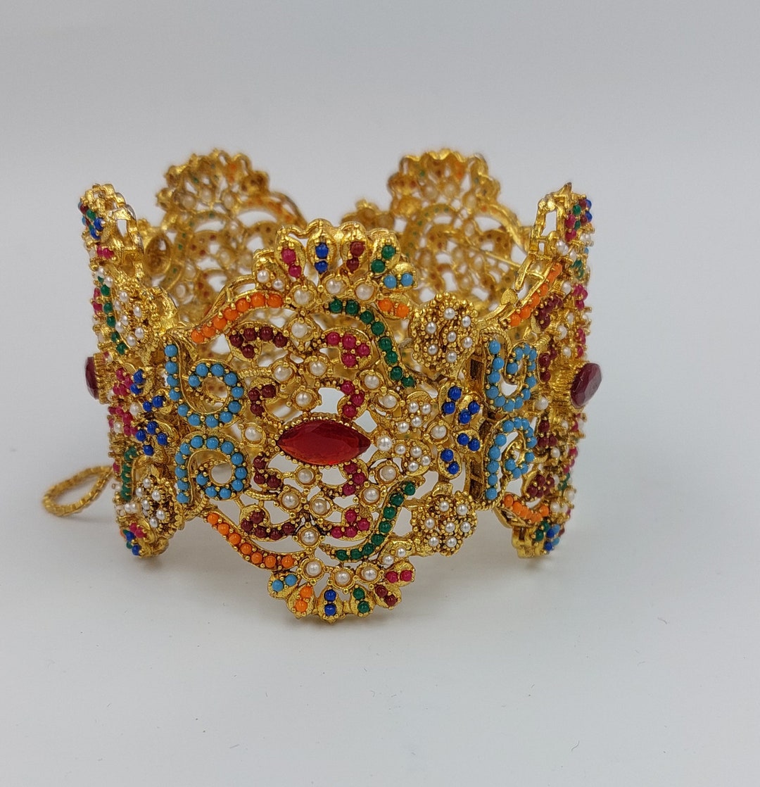 South Asian, Indian, Pakistani Nauratan Gold Plated Kara Bangle 1 Pc ...