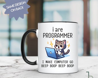 Computer Programmer Cat Funny Mug, Computer Coder Pun Nerd Meme Mugs ...