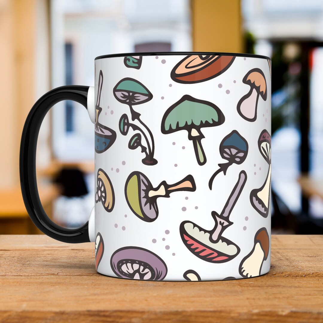 Mushroom Pattern Mug, Cottage Core Mug, Forest Ferns & Mushrooms Design ...