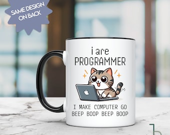 Computer Programmer Cat Funny Mug, Computer Coder Pun Nerd Meme Mugs ...