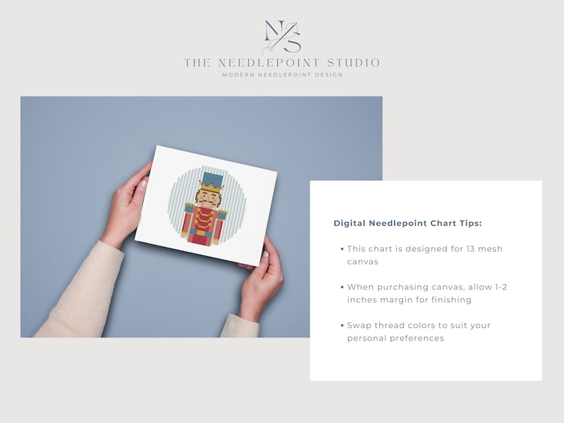 Preppy Nutcracker Ornament - Stripes in Blue | Digital Needlepoint ...