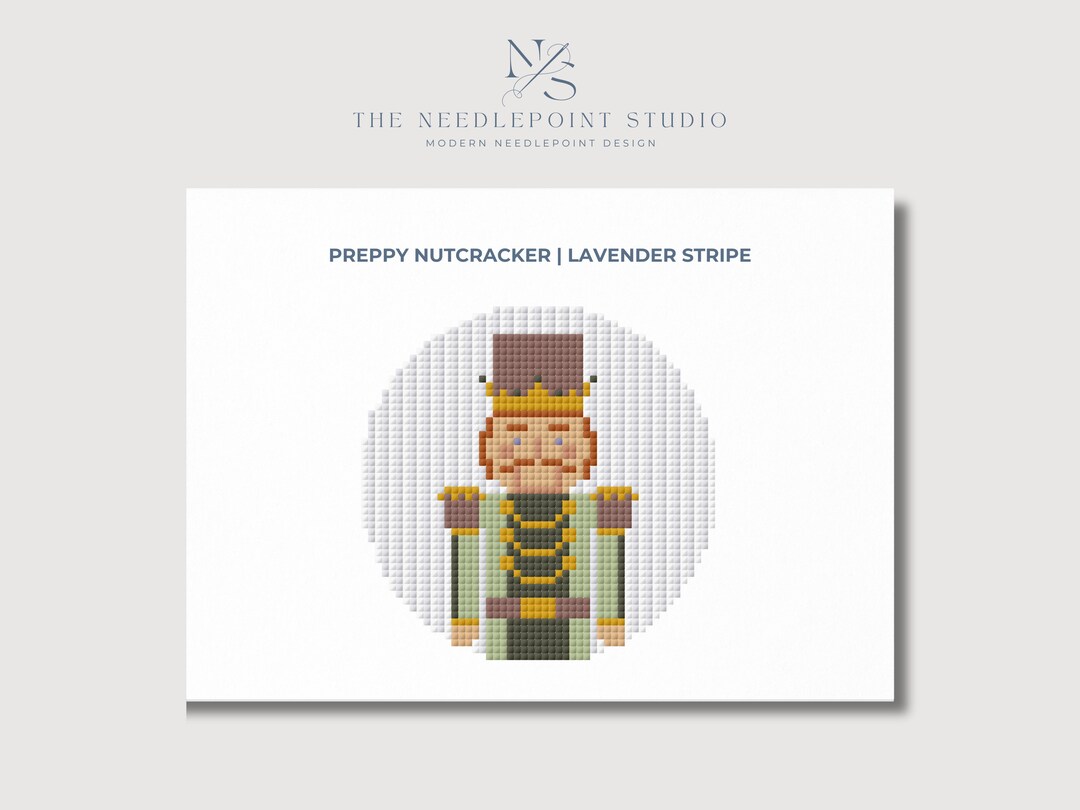Preppy Nutcracker Ornament - Stripes in Lavender | Digital Needlepoint Pattern PDF - Etsy