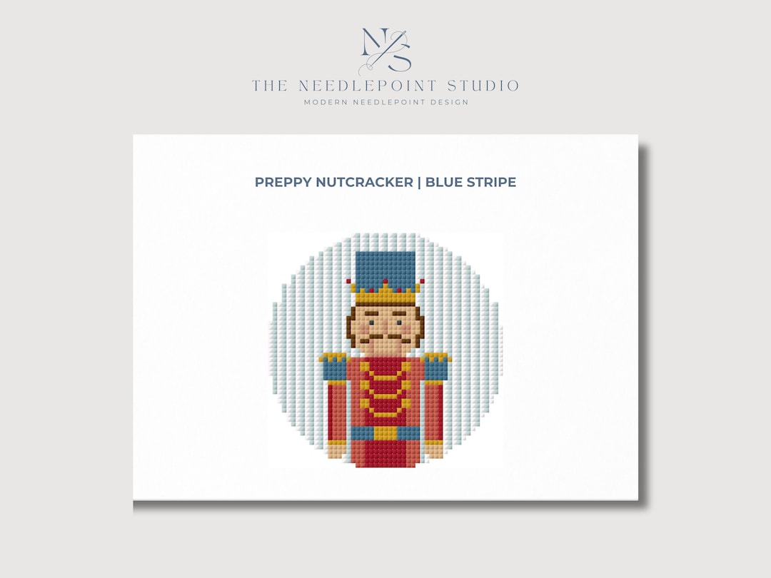 Preppy Nutcracker Ornament - Stripes in Blue | Digital Needlepoint ...