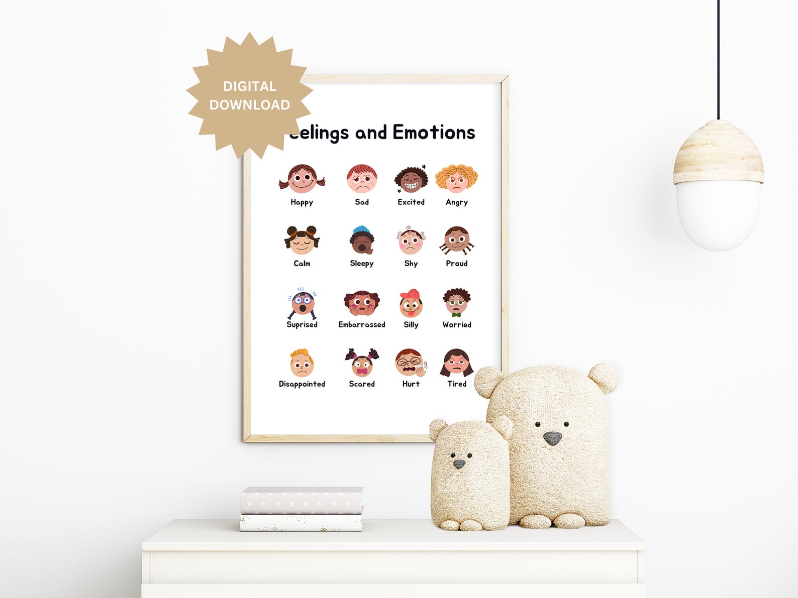 Feelings & Emotions Poster, Montessori Homeschool Decor, Feelings Chart ...
