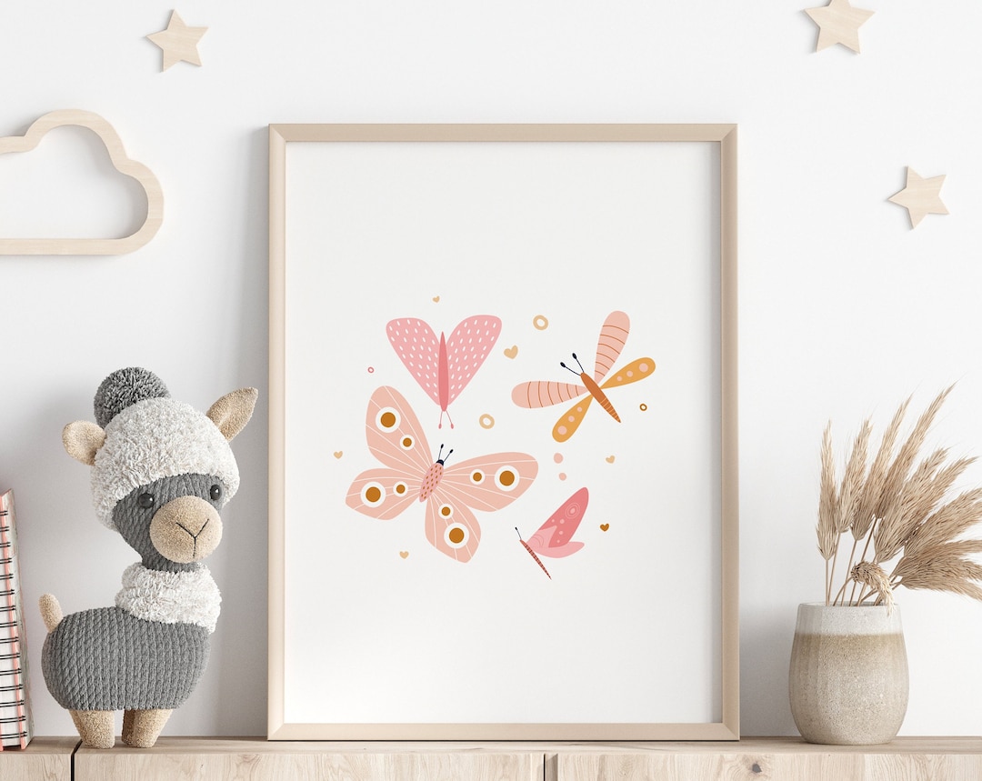 Butterfly Printable, Pink Cloud Poster, Cute Butterfly Wall Art, Pink ...