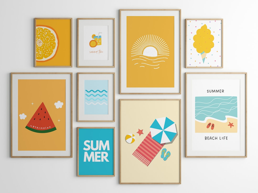 Set of 10 Summer Vibe Printable Fruit Home Decor Coastal Ocean Waves ...