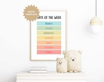 Rainbow Days of the Week Wall Print, Digital Download Print, Cute ...
