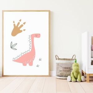 Pink Dinosaur Poster, Neutral Dino Prints, Nursery Dinosaurs, Baby ...