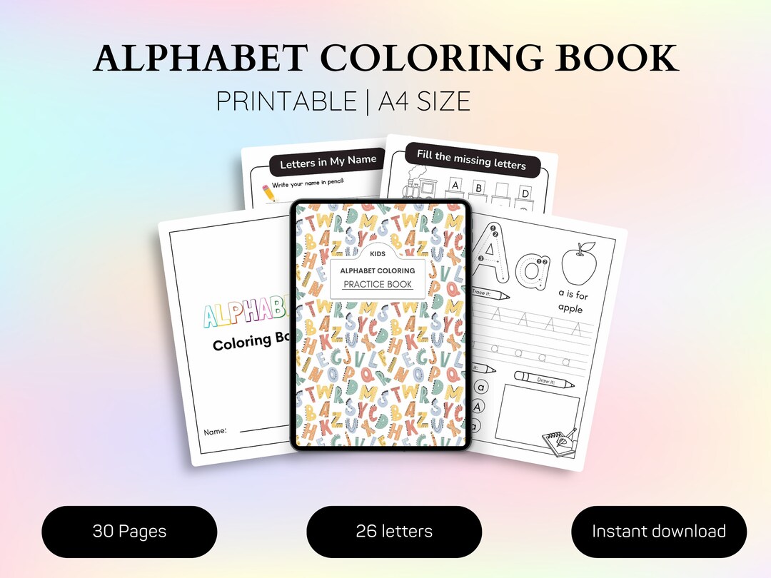 26 Alphabets Worksheets Printable, Alphabet Coloring Workbook, Learning ...