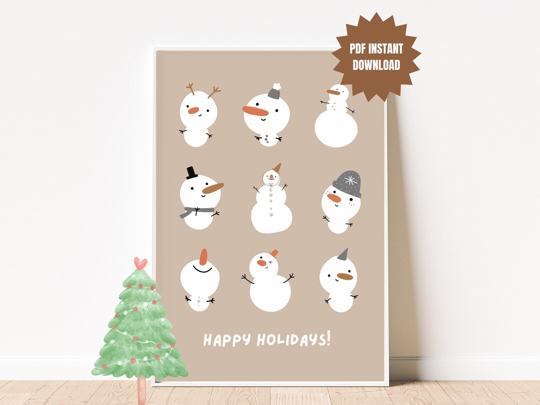 Cute Snowman Art, Snowman With Different Emotions, Holiday Snowman ...