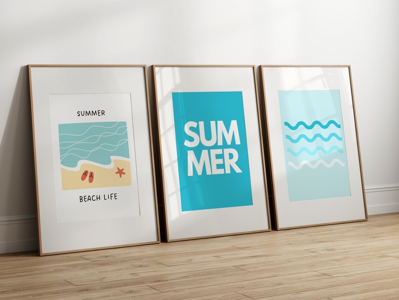 Set of 10 Summer Vibe Printable Fruit Home Decor Coastal Ocean Waves ...