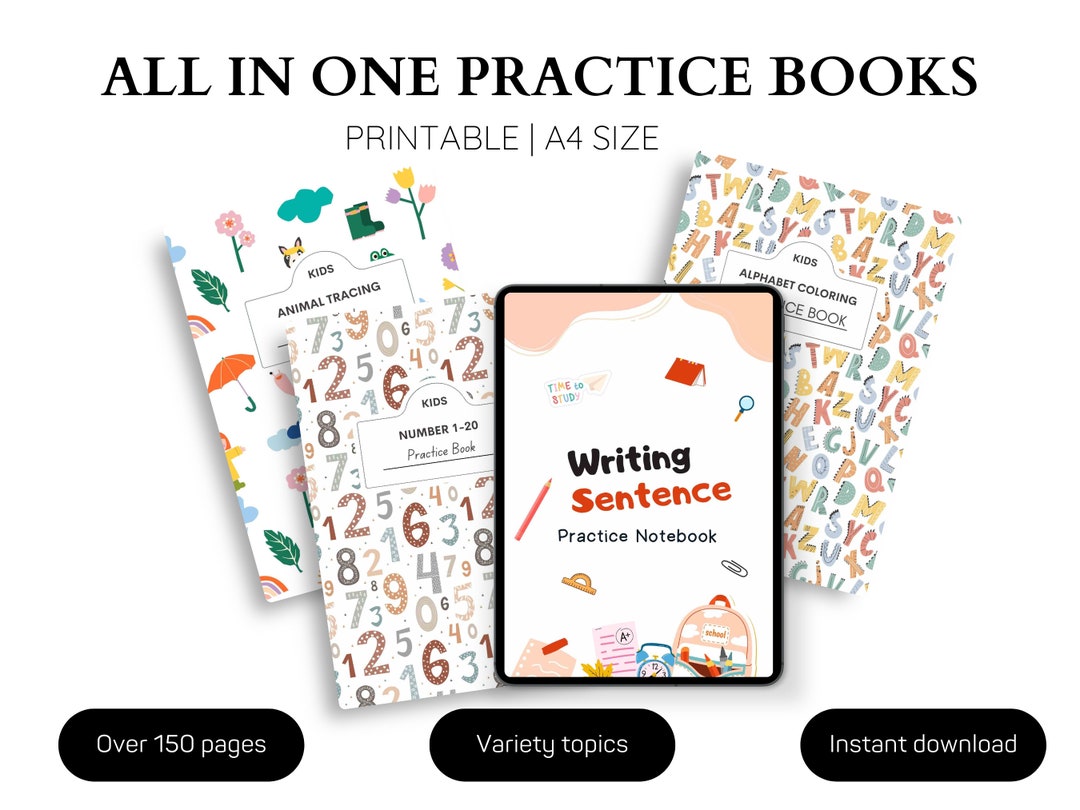 All in One Practice Book, Numbers Tracing Book, Writing Sentence ...