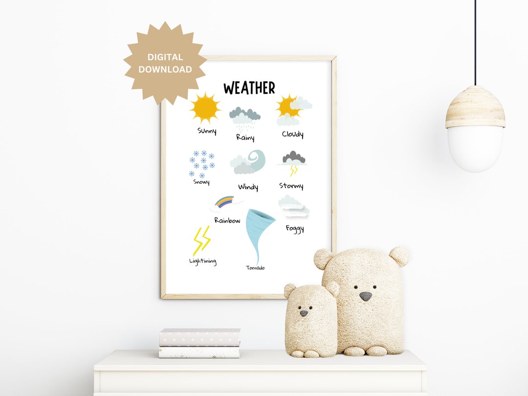 Kids Weather Poster Print, Educational Kids Wall Decor, Montessori ...