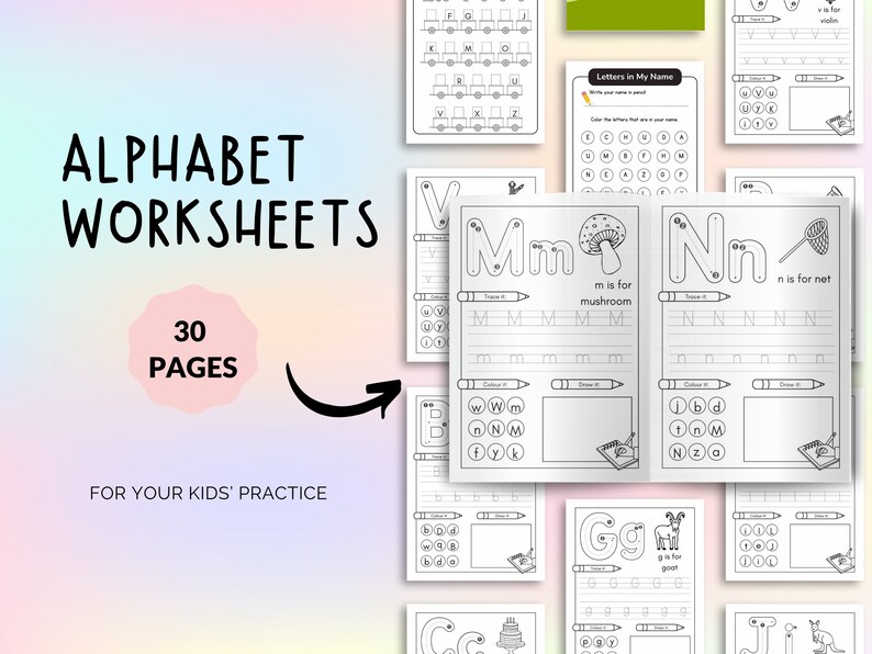 26 Alphabets Worksheets Printable, Alphabet Coloring Workbook, Learning ...