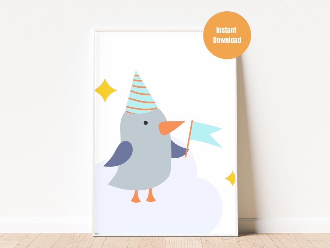 Cute Blue Bird, Blue Bird Art Print, Abstract Bird Print, Blue Wall Art ...