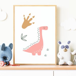 Pink Dinosaur Poster, Neutral Dino Prints, Nursery Dinosaurs, Baby ...