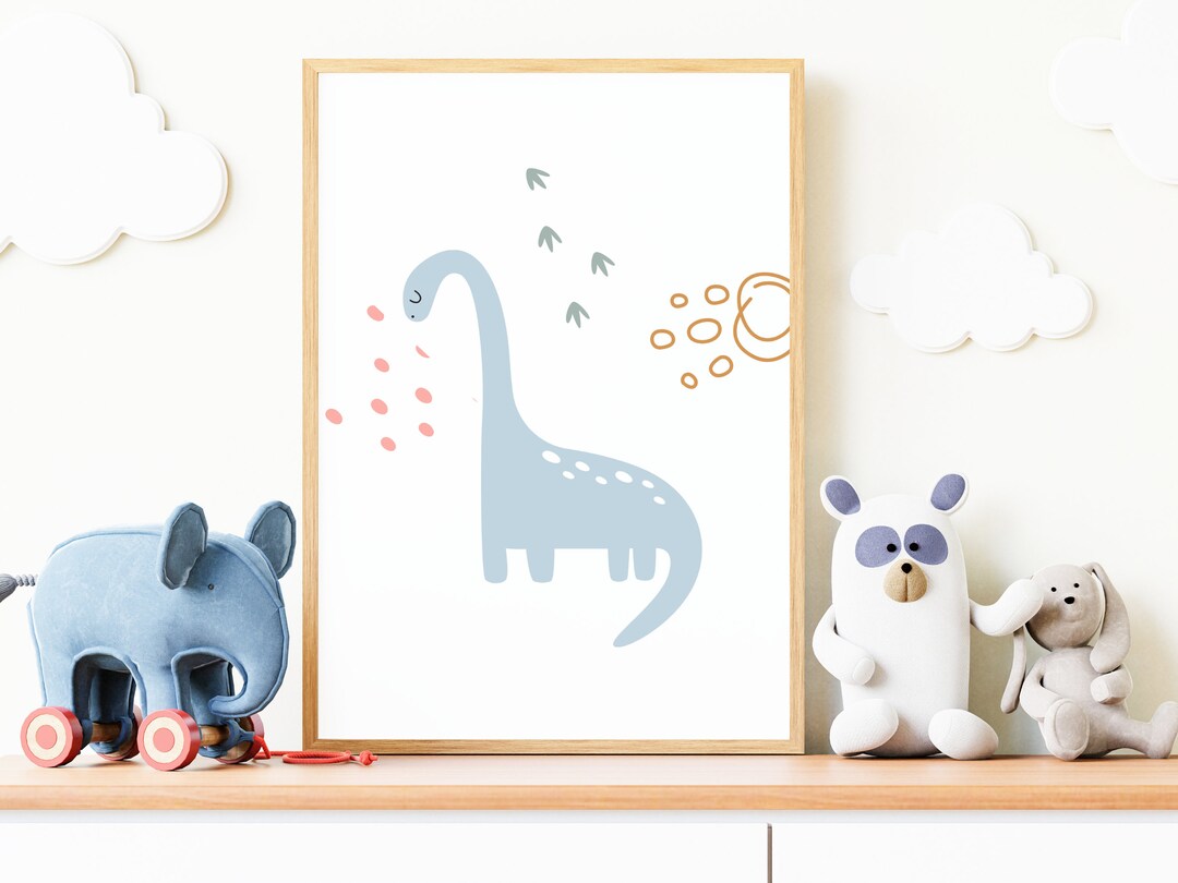 Blue Dinosaur Poster, Neutral Dino Prints, Nursery Dinosaurs, Baby ...