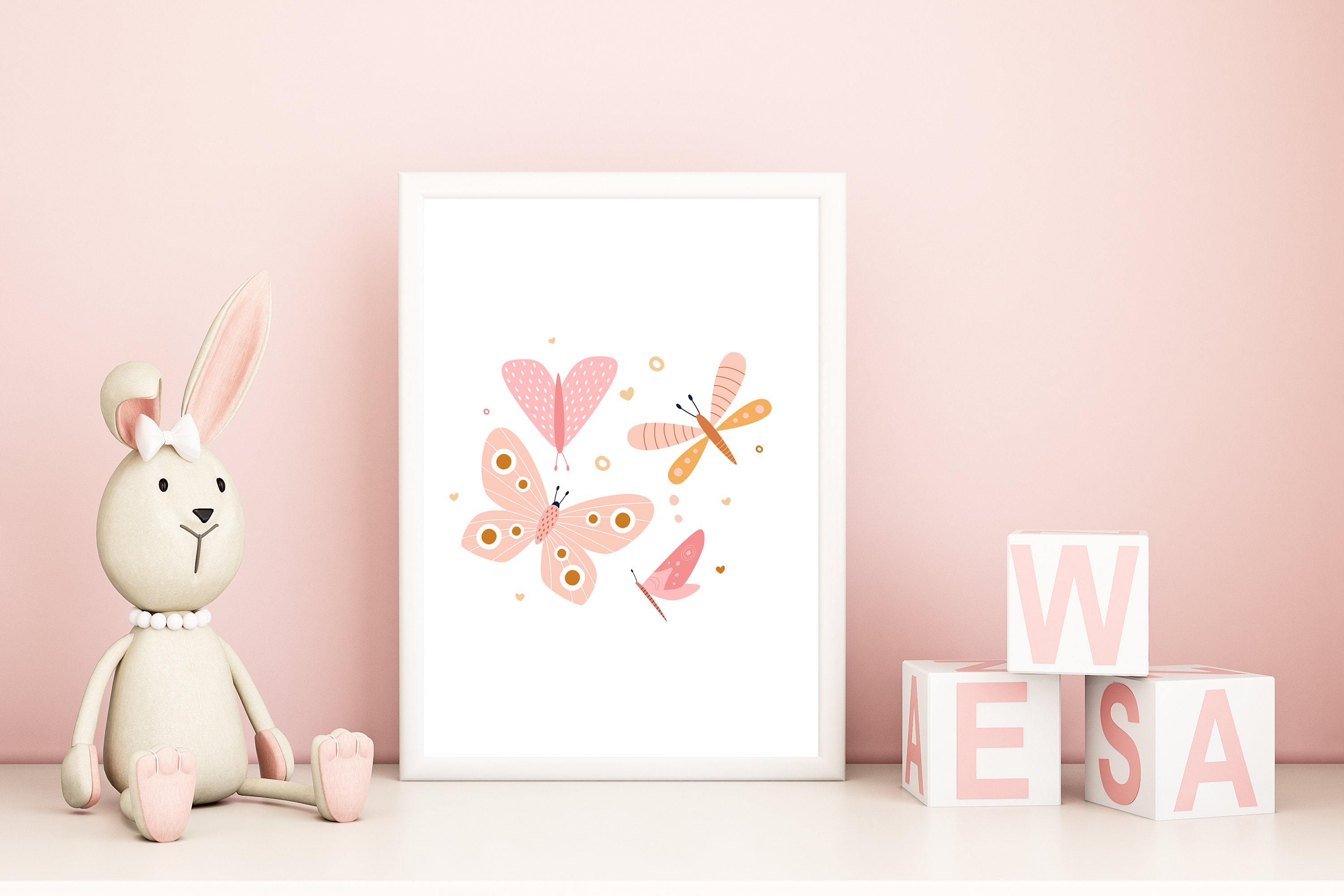 Butterfly Printable, Pink Cloud Poster, Cute Butterfly Wall Art, Pink ...